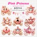 Pink Princess Watercolor Clipart Bundle Cute Princess Carriage Castle ...