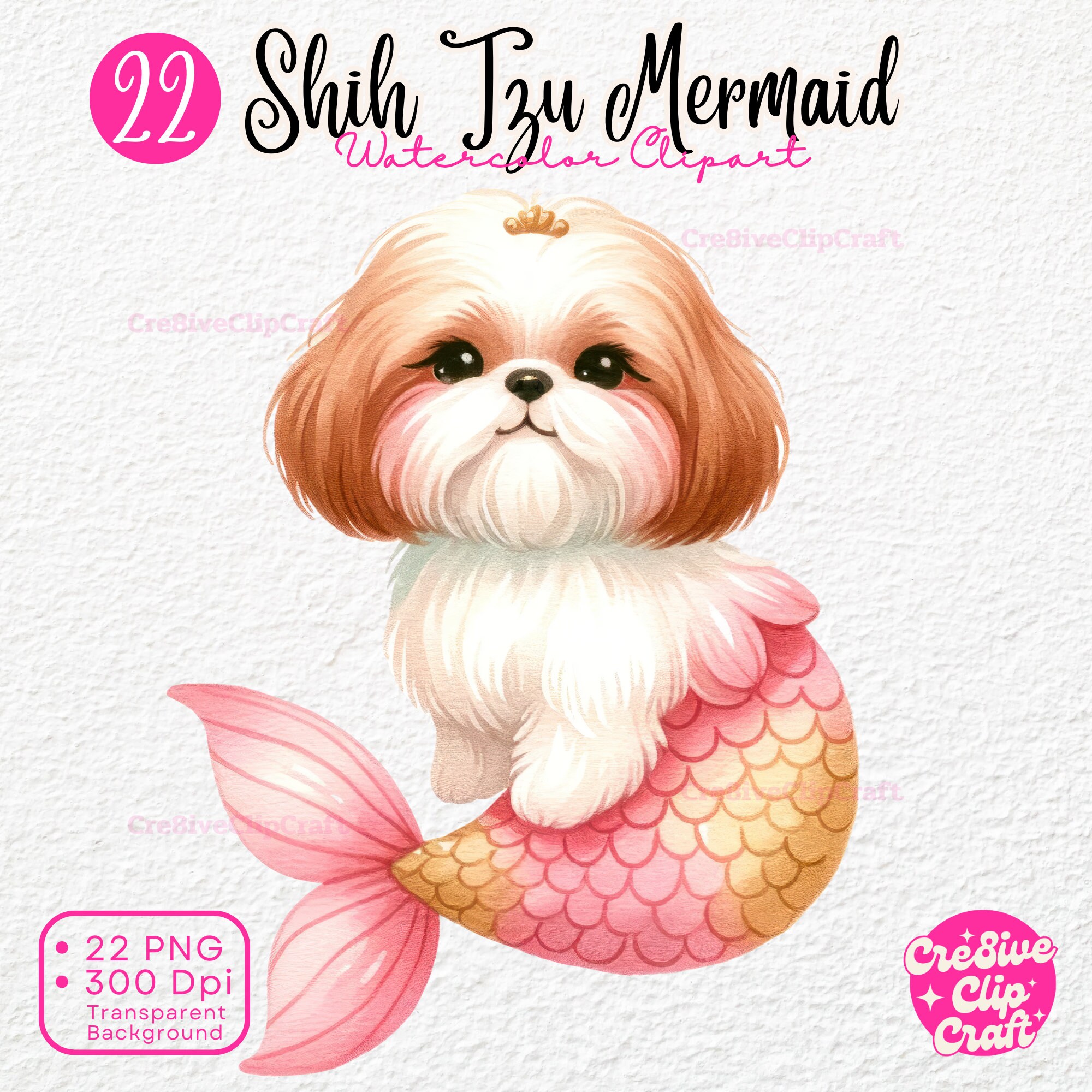 Shih Tzu Dog Mermaid Clipart, Dog Mermaid Watercolor Clipart, Puppy ...