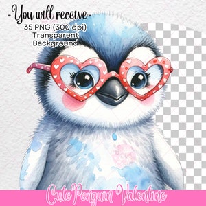 Valentine's Day Clipart, Valentine Cute Penguin Watercolor Clipart ...