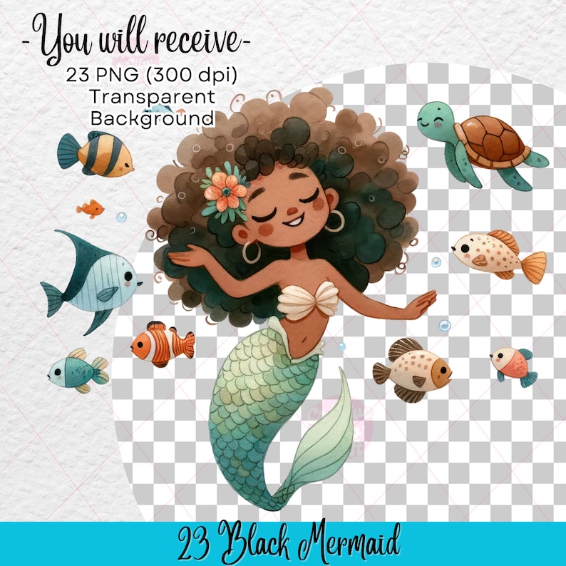 Black Mermaid Clipart African American Mermaid PNG Mermaid Clipart Cute ...