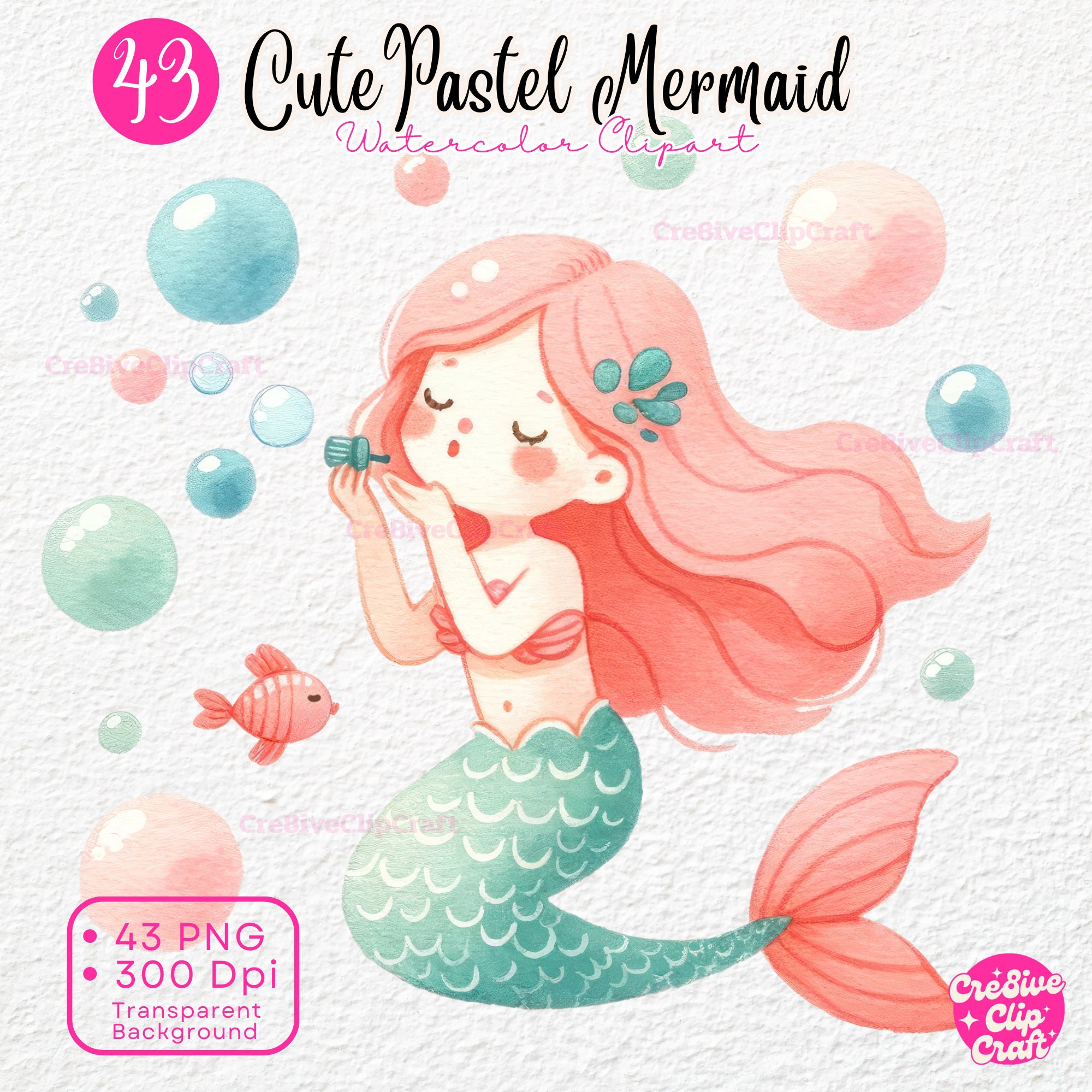 Cute Mermaid Clipart Coral Pastel Mermaid Watercolor Mermaid Clipart ...