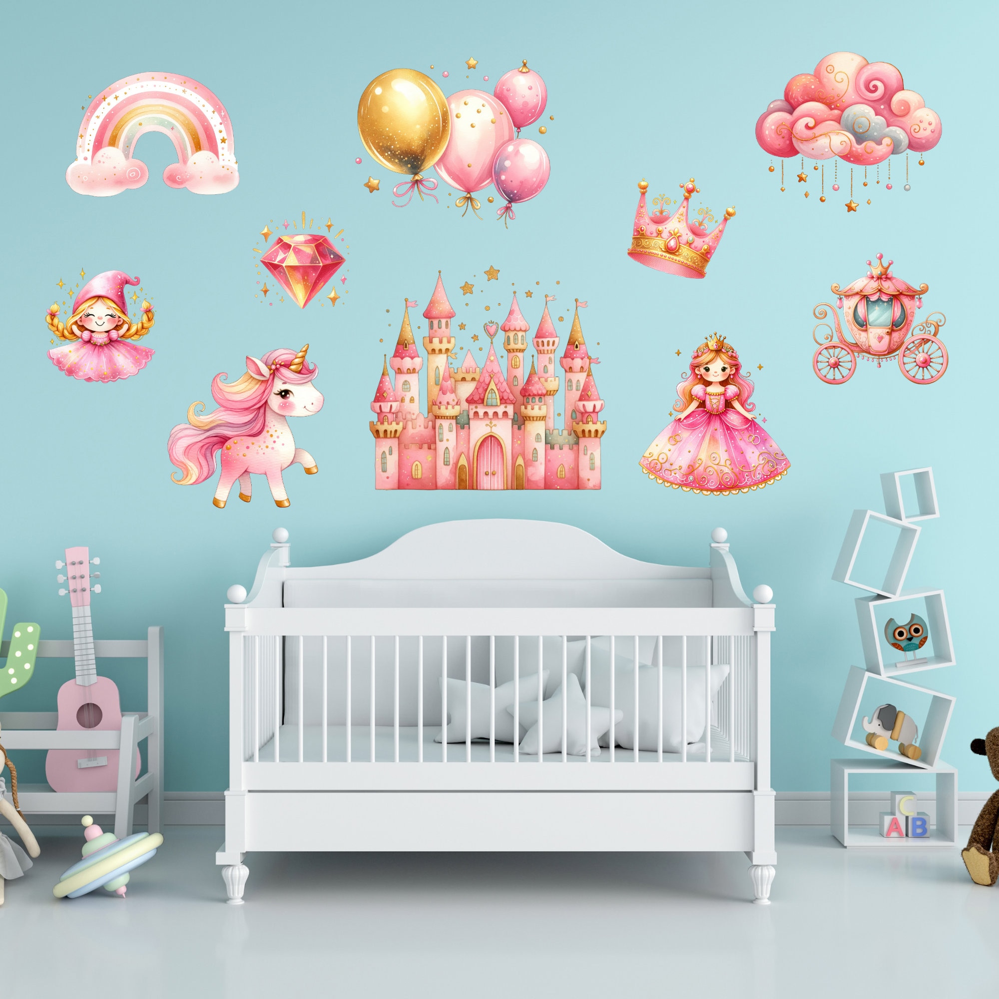 Pink Princess Watercolor Clipart Bundle Cute Princess Carriage Castle ...