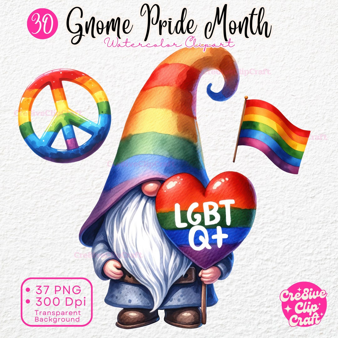 Pride Month Gnome Watercolor Clipart, LGBT Gnome PNG, Gnome Clipart ...