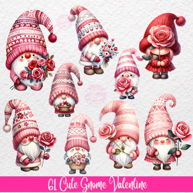 Valentine Gnome Watercolor Clipart, Valentine's Day Clipart, Cute Gnome ...