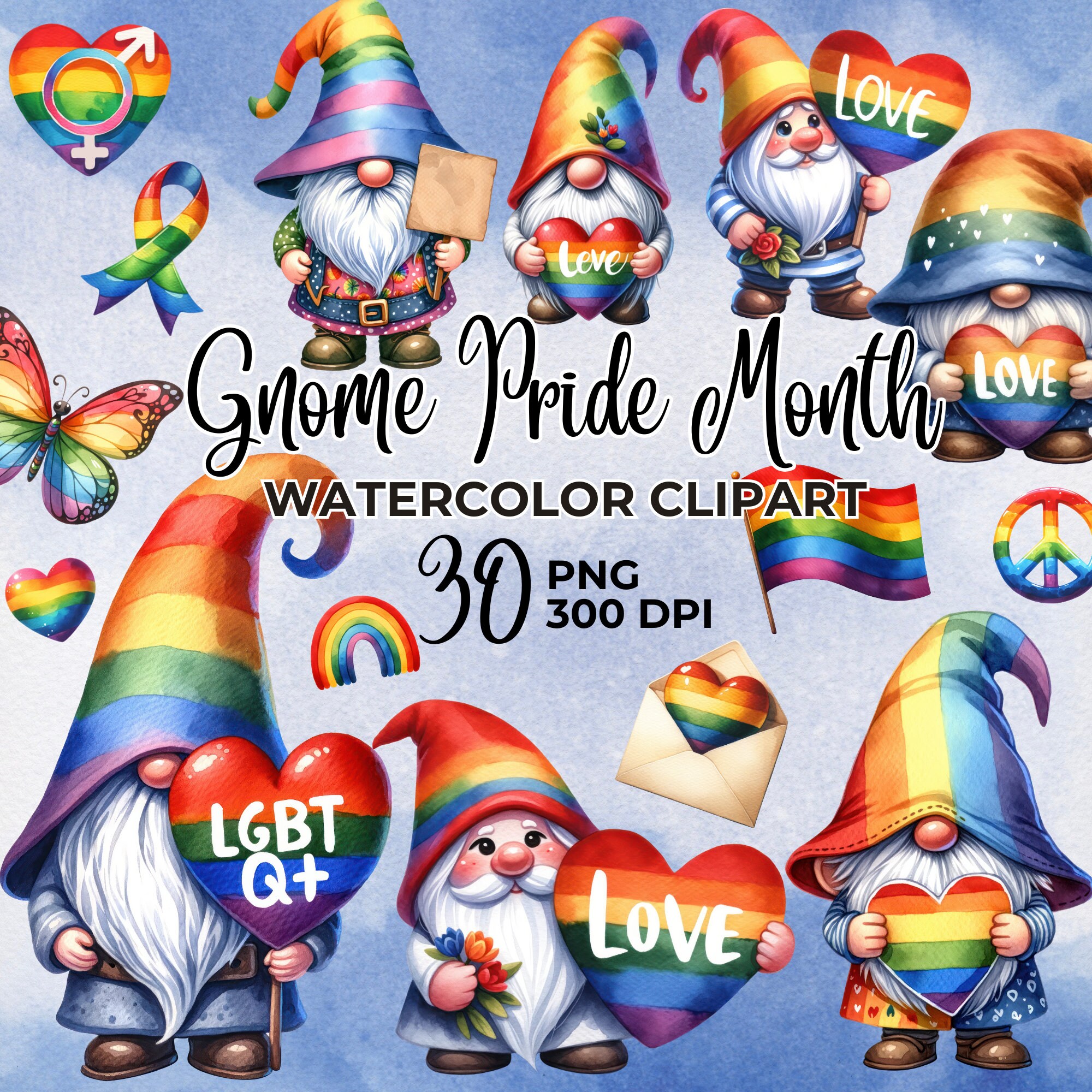 Pride Month Gnome Watercolor Clipart, LGBT Gnome PNG, Gnome Clipart ...
