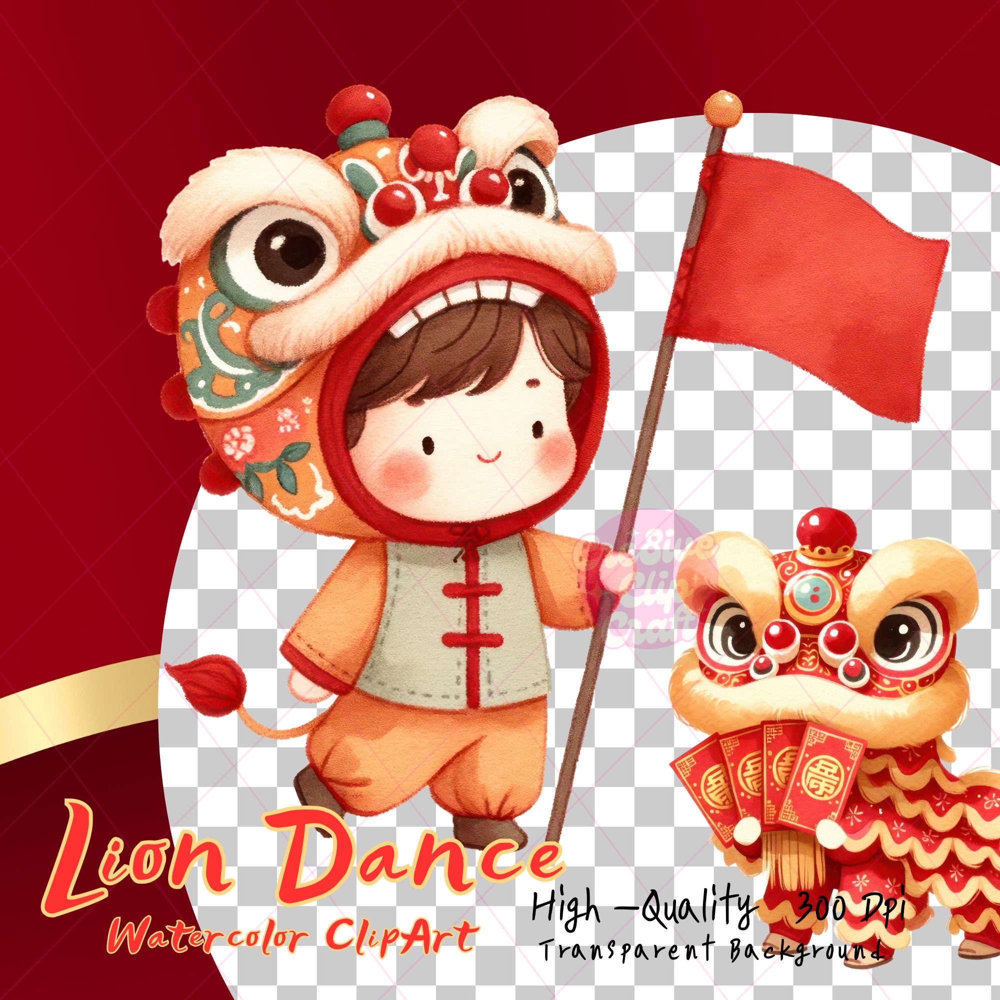Chinese Lion Dance Lunar New Year Chinese New Year Watercolor Clipart ...
