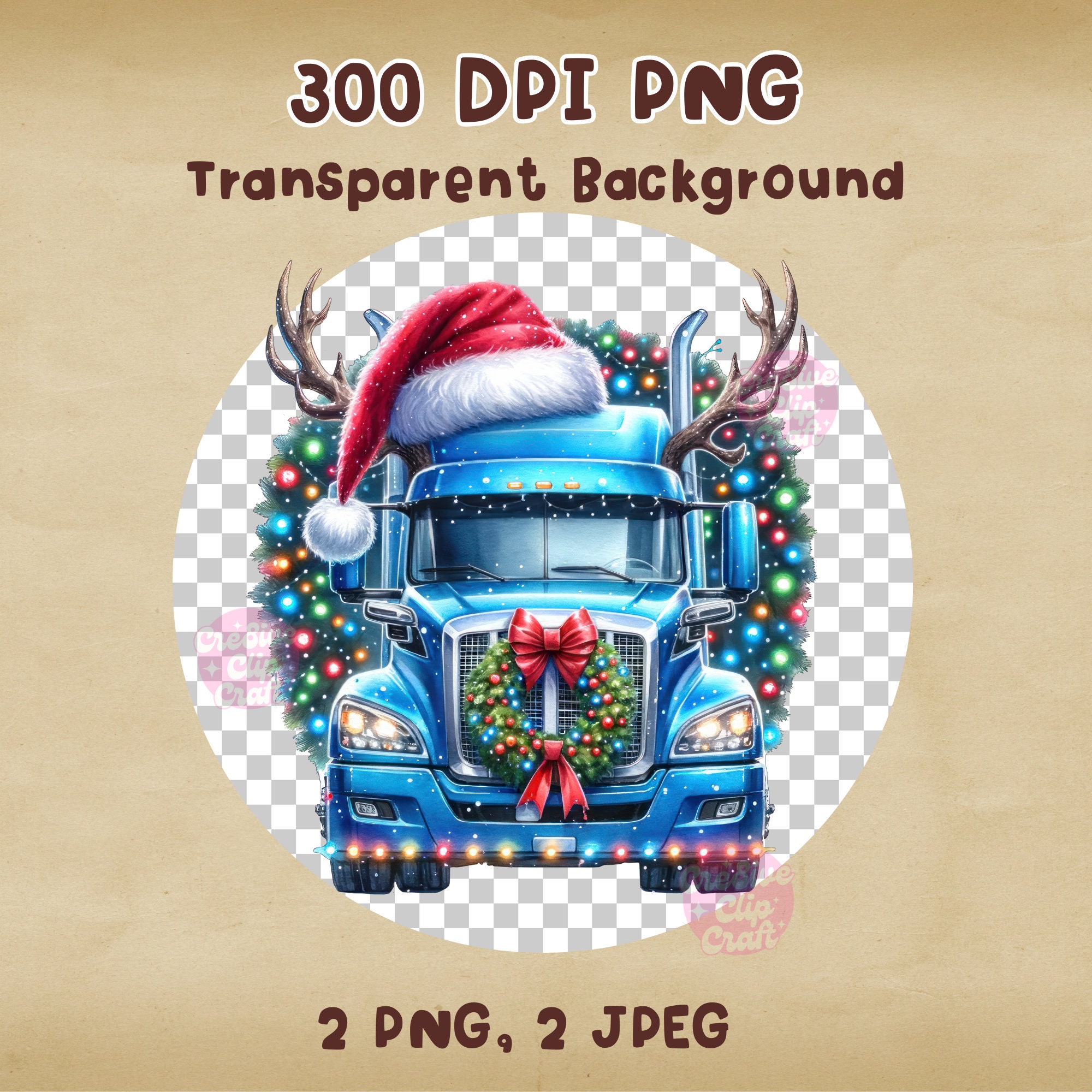 Christmas Truck PNG Watercolor Truck Boys Clipart Santa Claus Hat PNG ...