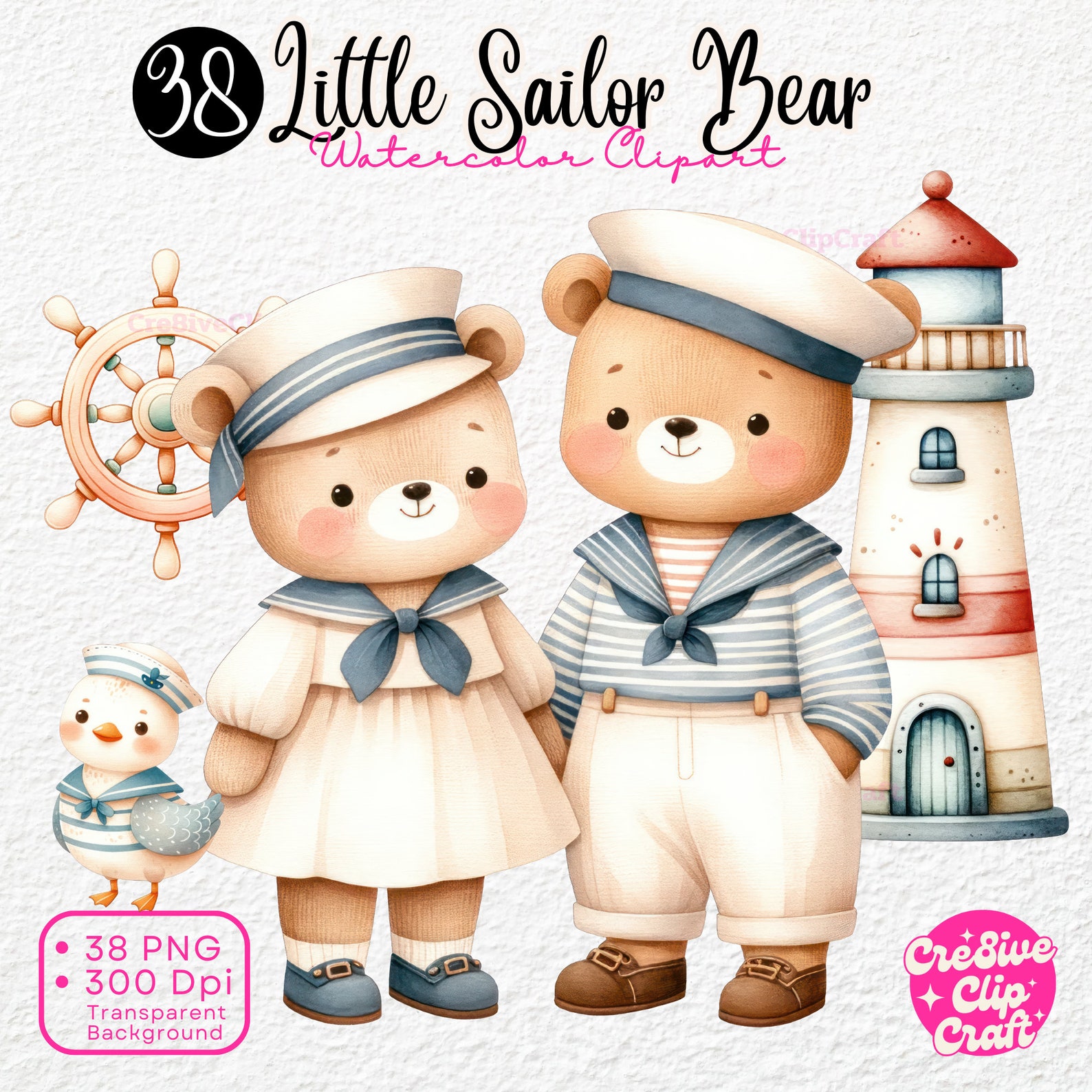 Little Sailor Bear Watercolor Clipart, Sailor Baby Bear, Nursery Clip ...