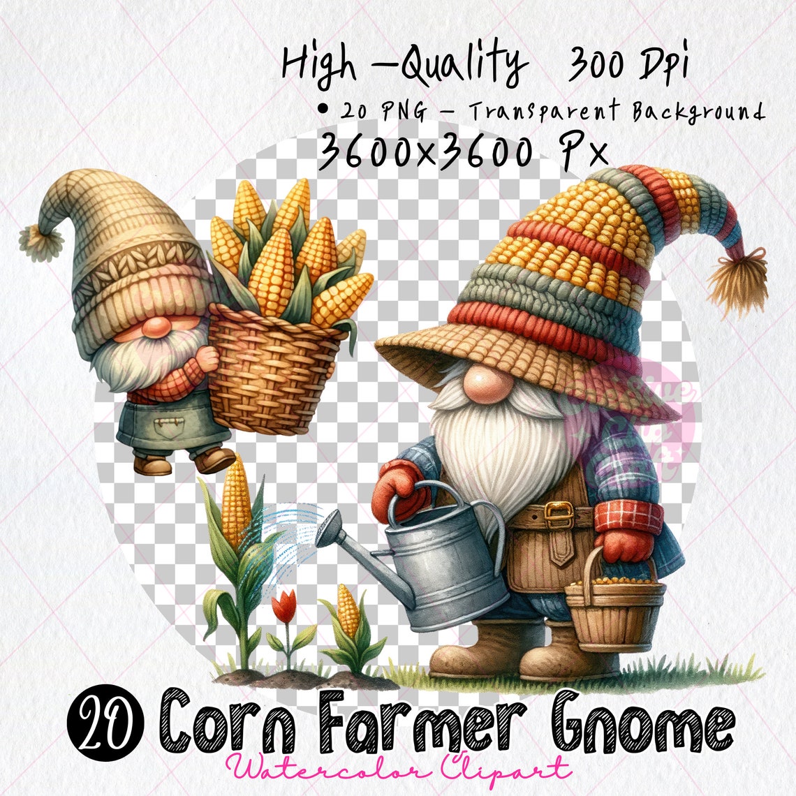 Corn Farmer Gnome Watercolor Clipart, Corn Farmer, Spring Gnome Clipart ...