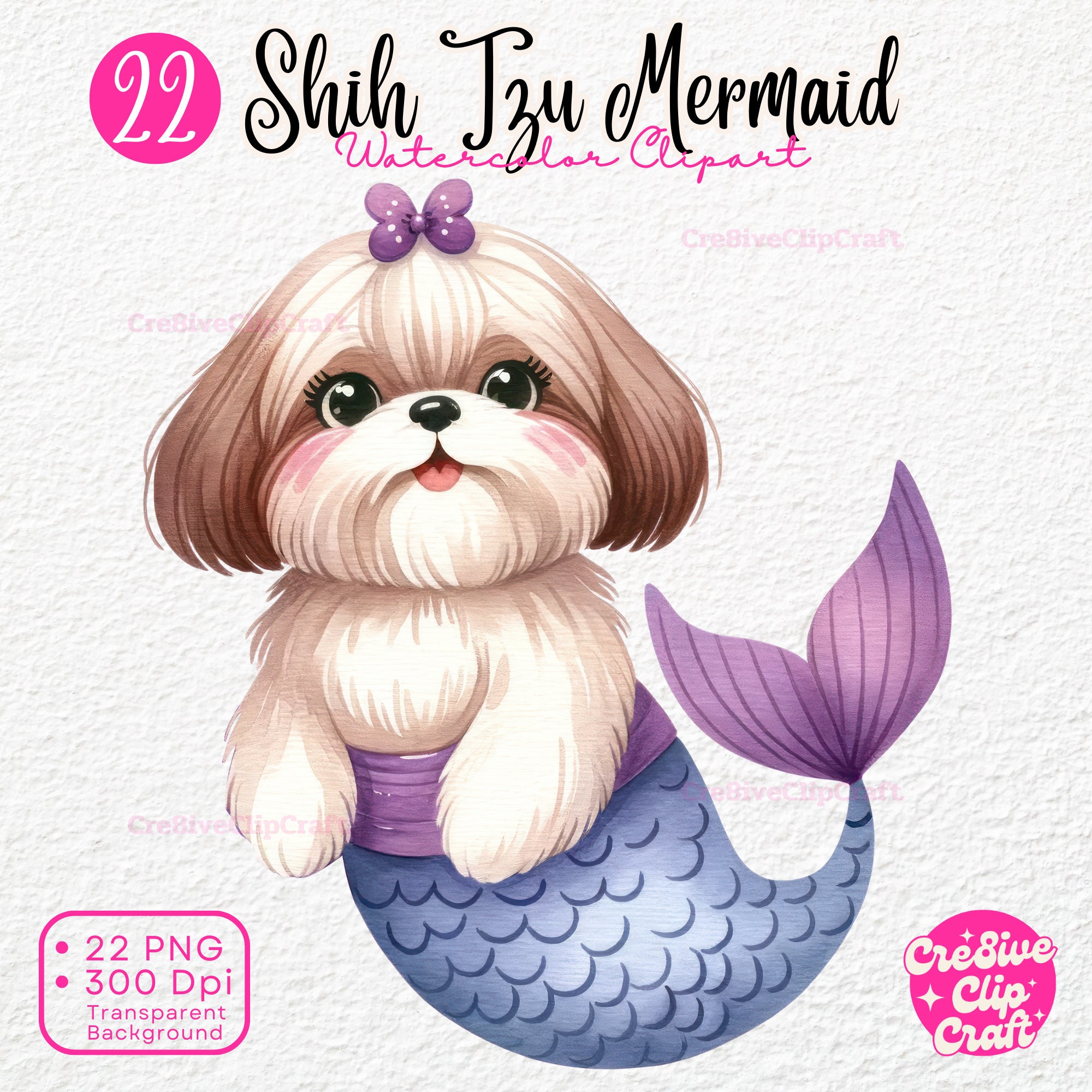 Shih Tzu Dog Mermaid Clipart, Dog Mermaid Watercolor Clipart, Puppy ...