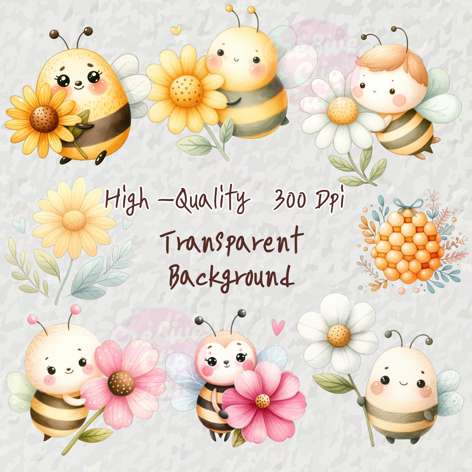 Watercolor Bee Bundle Baby Bee Baby Shower Cute Bee Bee With Flowers ...