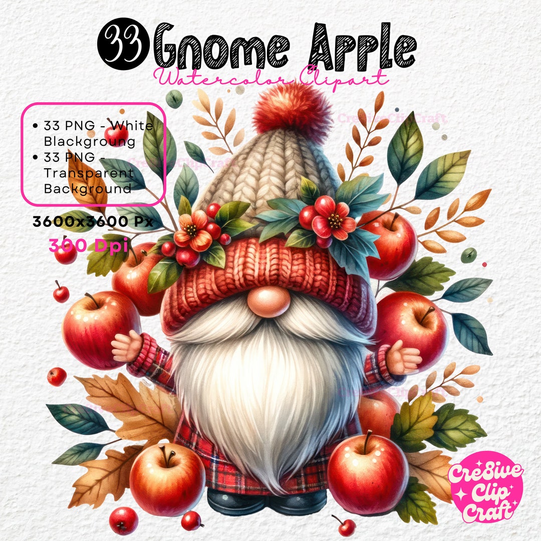 Gnome Apple Watercolor Clipart, Apple Gnome, Spring Gnome Clipart ...