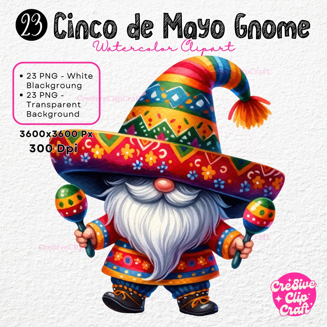 Cinco De Mayo Gnome Clipart, Watercolor Gnome Clipart, Happy Cinco De ...