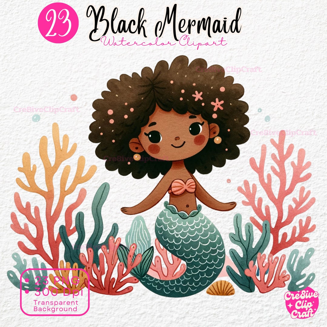 Black Mermaid Clipart African American Mermaid PNG Mermaid Clipart Cute ...