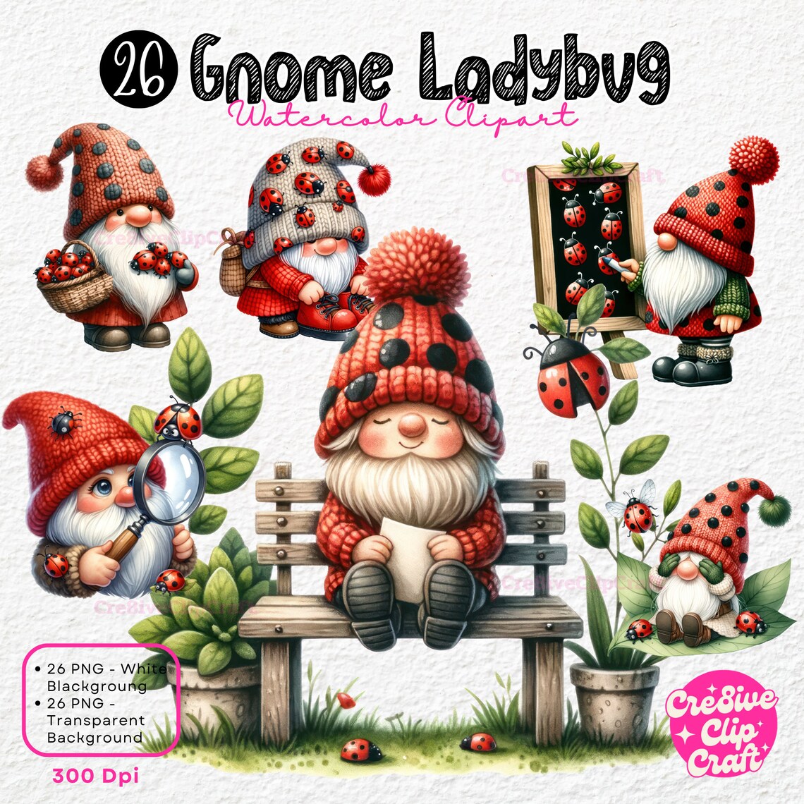 Gnome Ladybug Watercolor Clipart, Ladybug PNG, Gnome Clipart, Spring ...