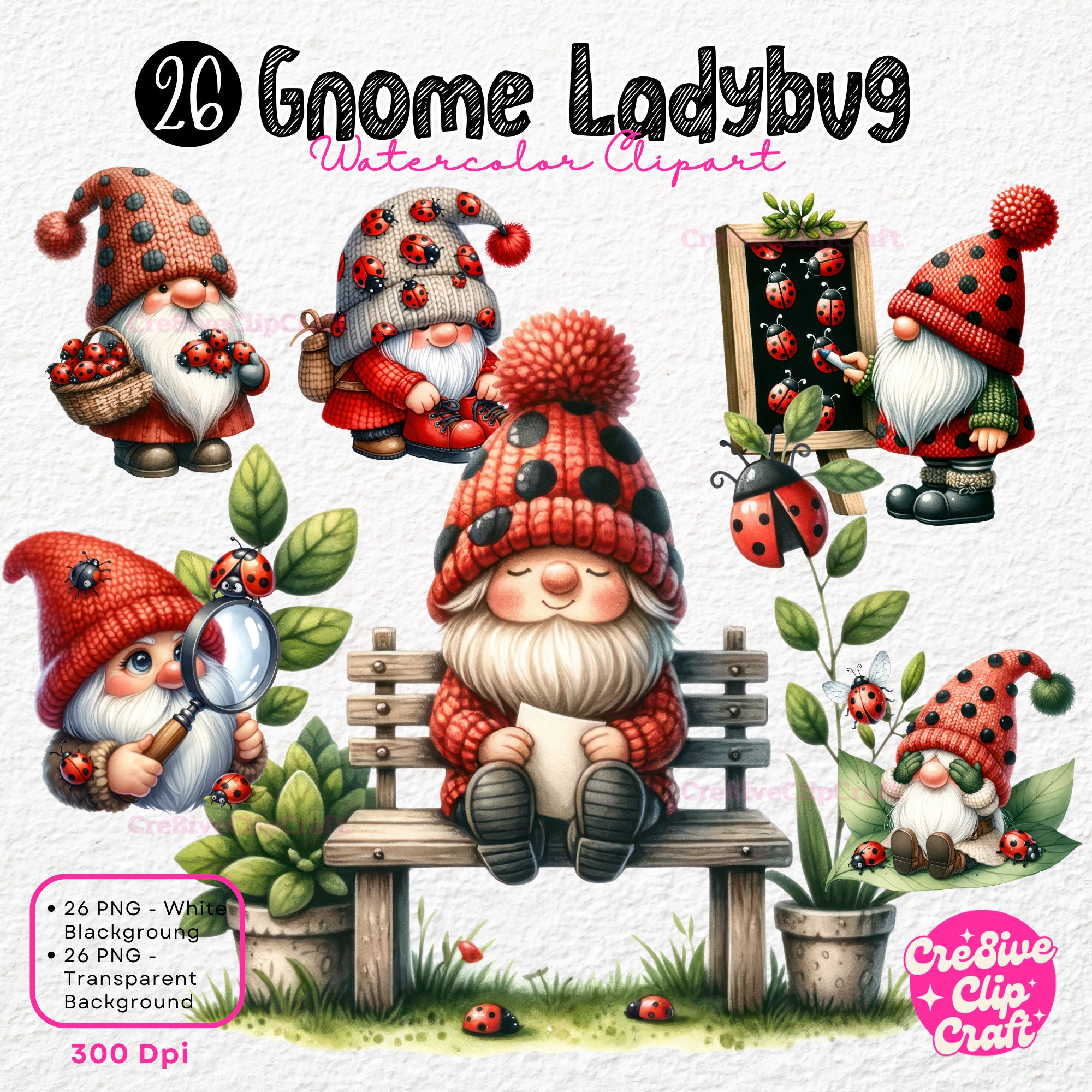 Gnome Ladybug Watercolor Clipart, Ladybug PNG, Gnome Clipart, Spring ...