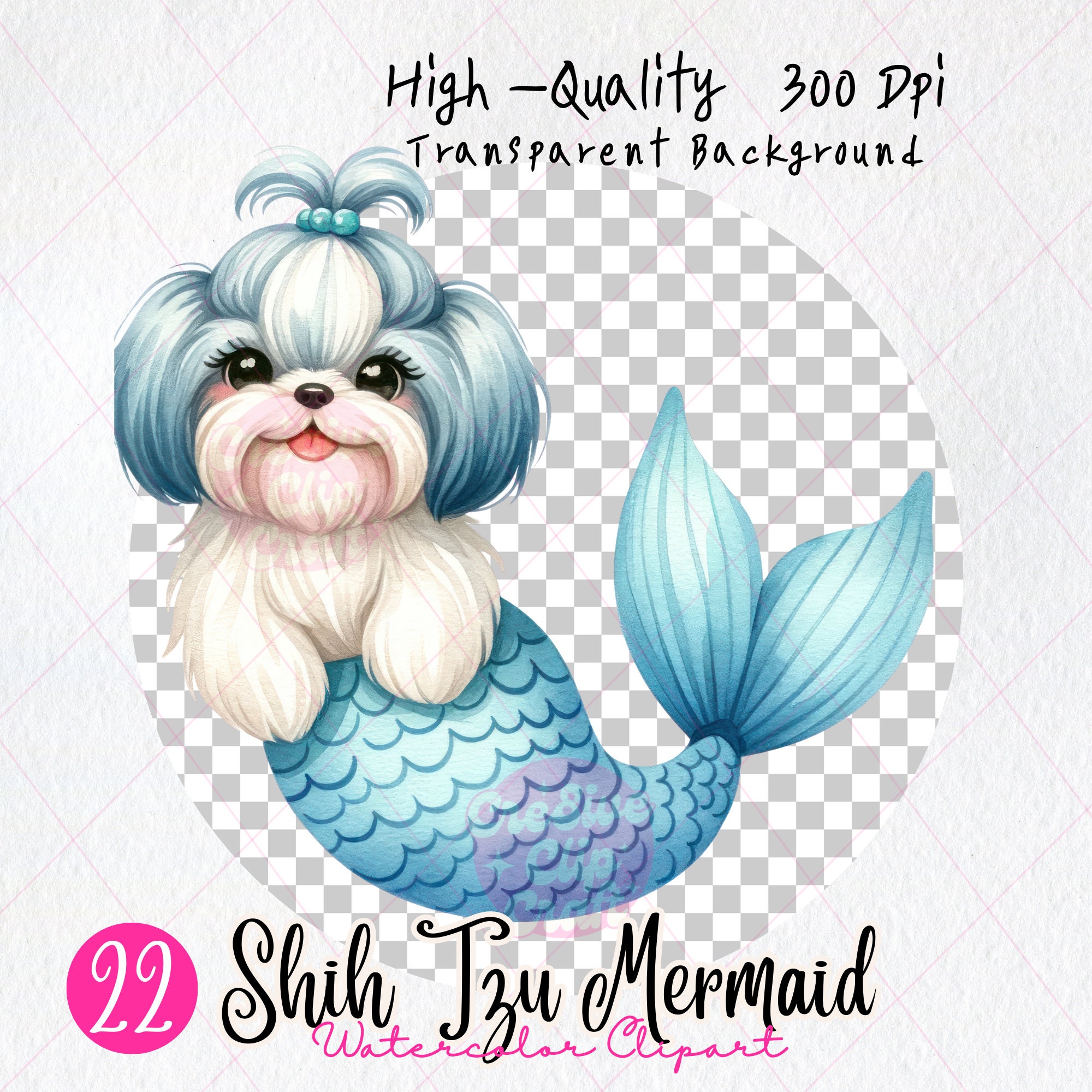 Shih Tzu Dog Mermaid Clipart, Dog Mermaid Watercolor Clipart, Puppy ...
