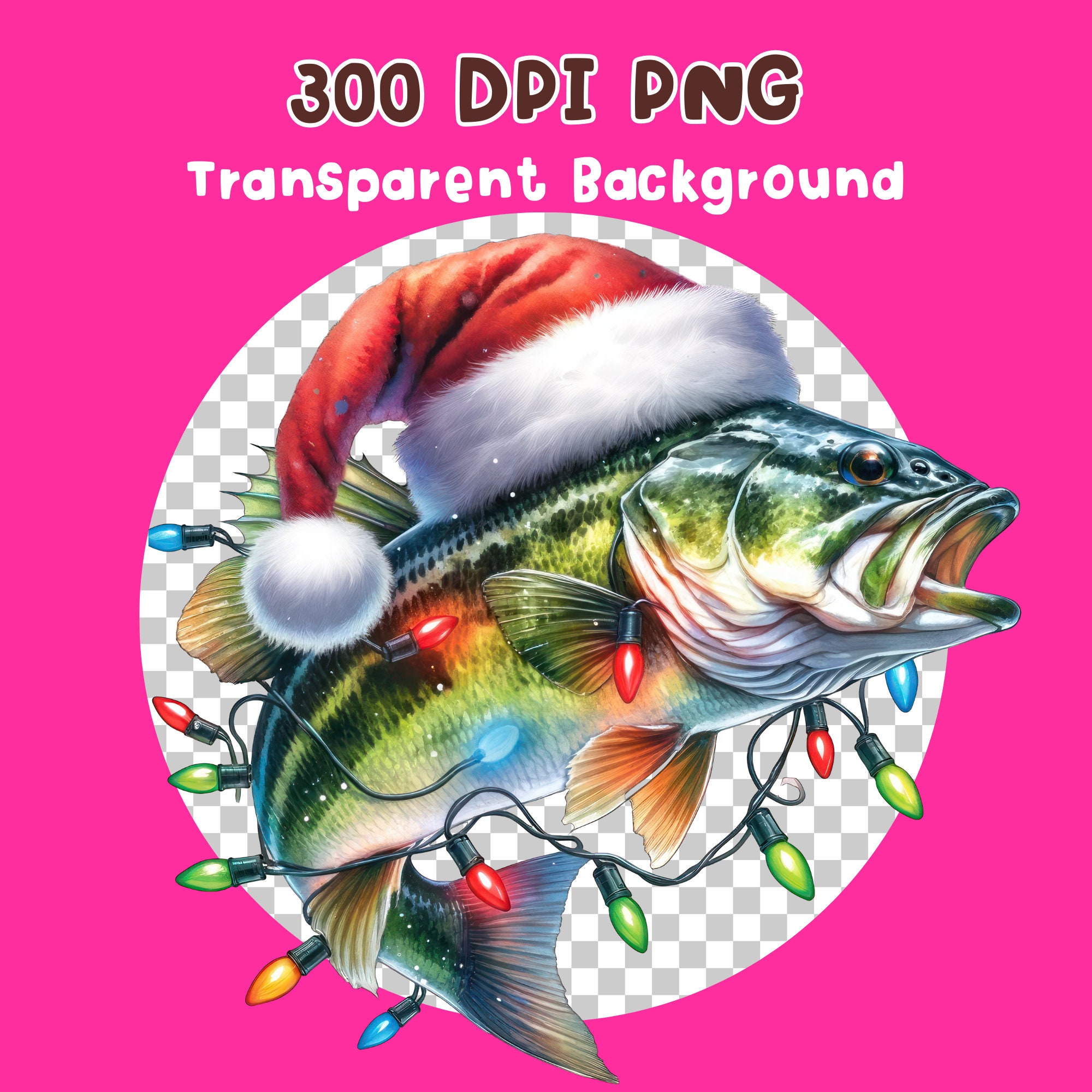 Funny Christmas Bass Fish PNG Santa Bass Fish Santa Hat PNG Saltwater ...