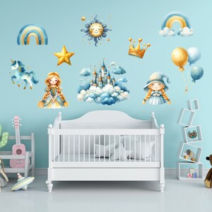 Blue Princess Watercolor Clipart Bundle Cute Princess Carriage Castle ...