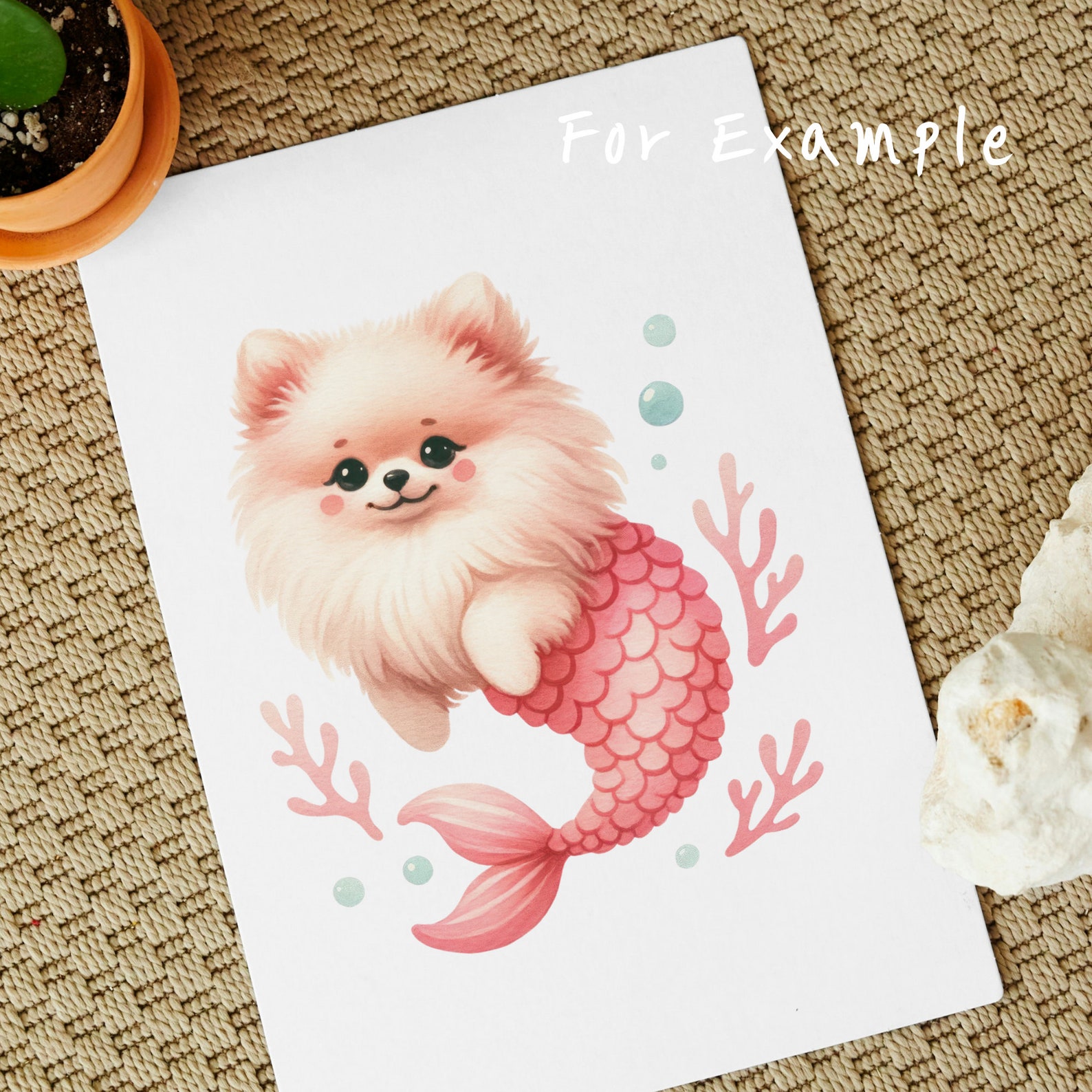 Pomeranian, Dog Mermaid Watercolor Clipart, Puppy Mermaid Clipart ...