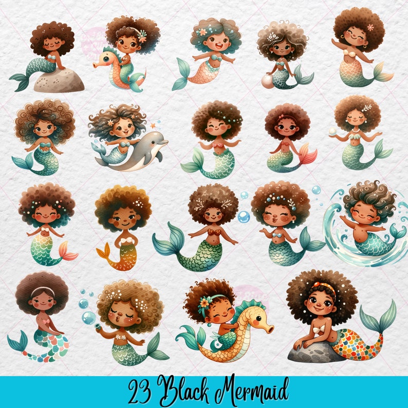 Black Mermaid Clipart African American Mermaid PNG Mermaid Clipart Cute ...