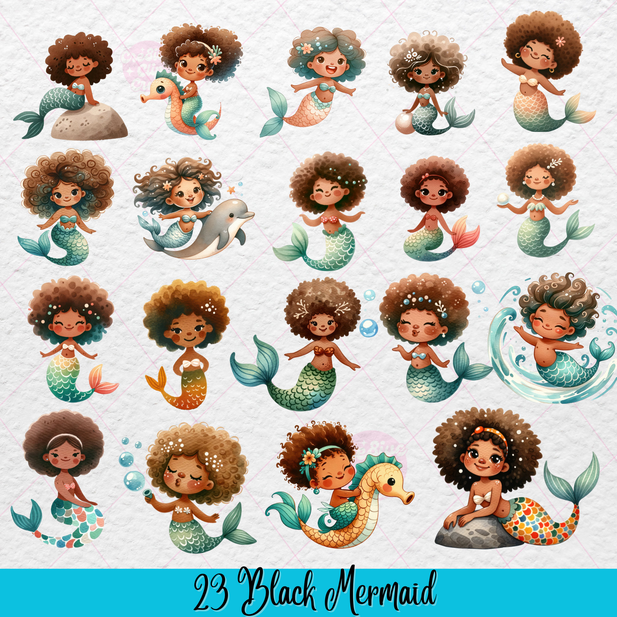 Black Mermaid Clipart African American Mermaid PNG Mermaid Clipart Cute ...