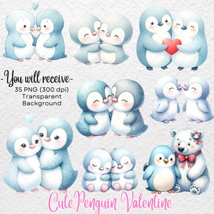 Valentine's Day Clipart, Valentine Cute Penguin Watercolor Clipart ...