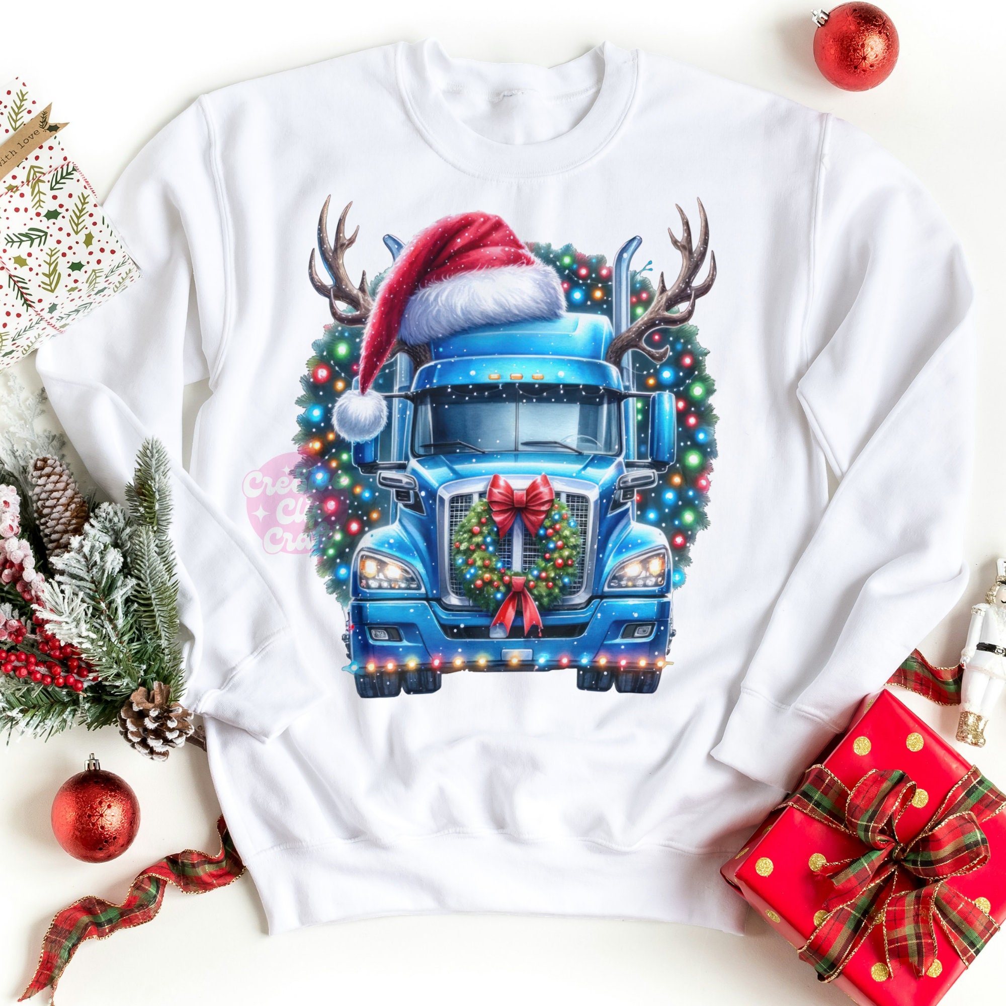 Christmas Truck PNG Watercolor Truck Boys Clipart Santa Claus Hat PNG ...