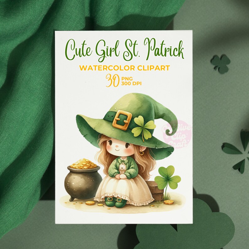 Watercolor St Patrick's Day Clipart, Lucky Girl, Cute Shamrock ...