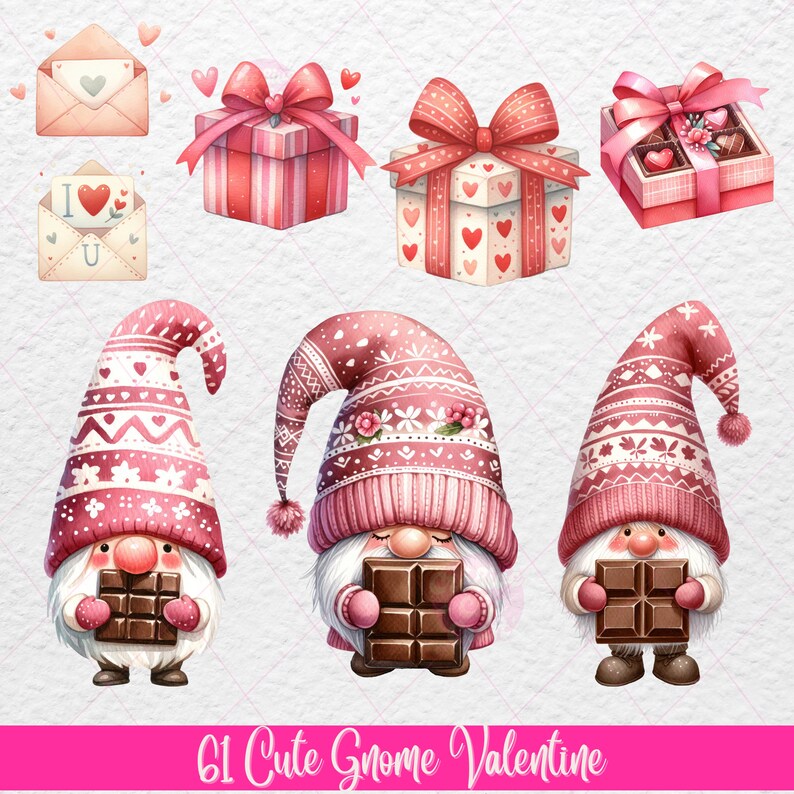 Valentine Gnome Watercolor Clipart, Valentine's Day Clipart, Cute Gnome ...