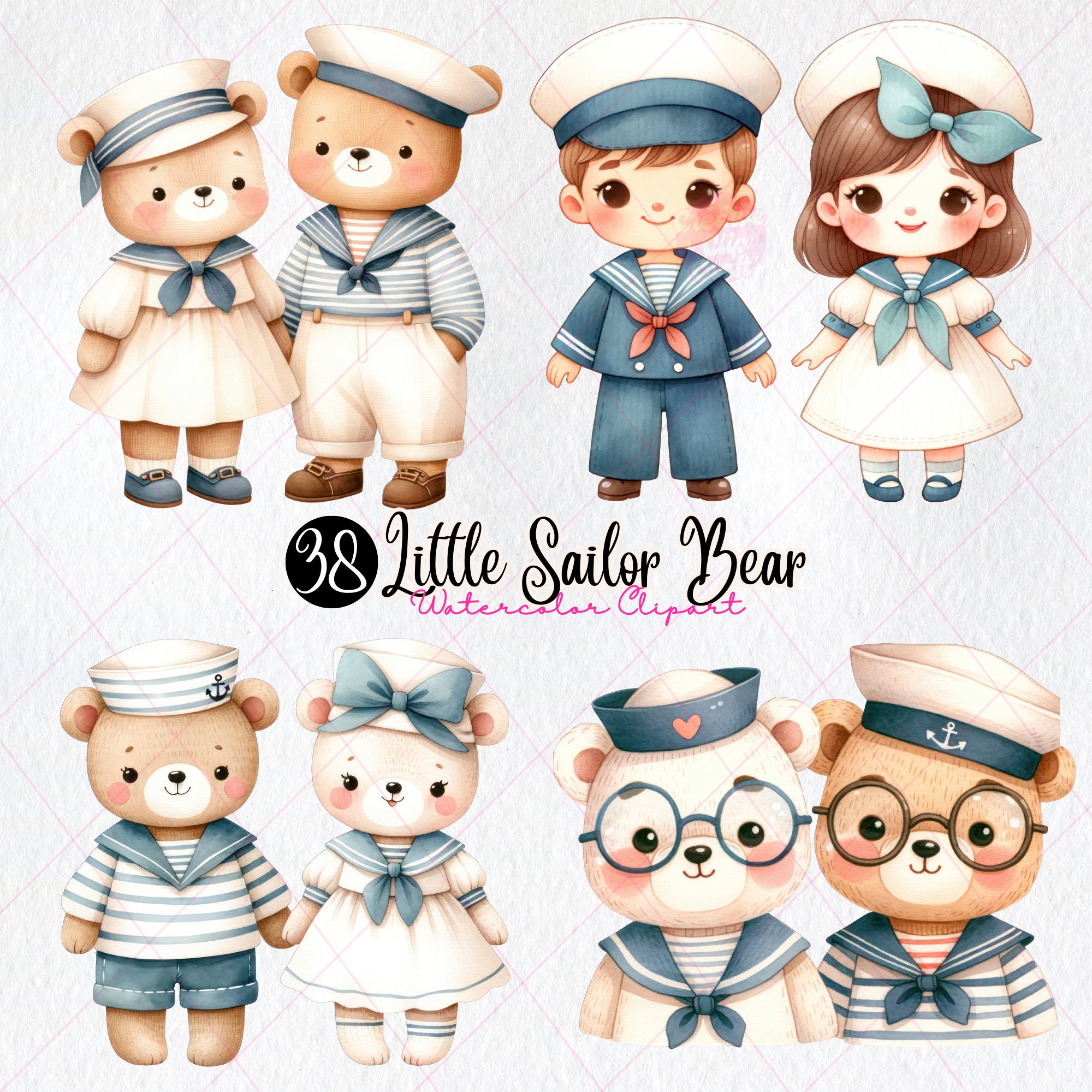 Little Sailor Bear Watercolor Clipart, Sailor Baby Bear, Nursery Clip ...