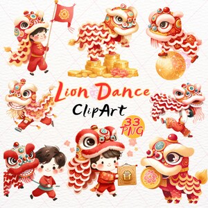 Chinese Lion Dance Lunar New Year Chinese New Year Watercolor Clipart ...