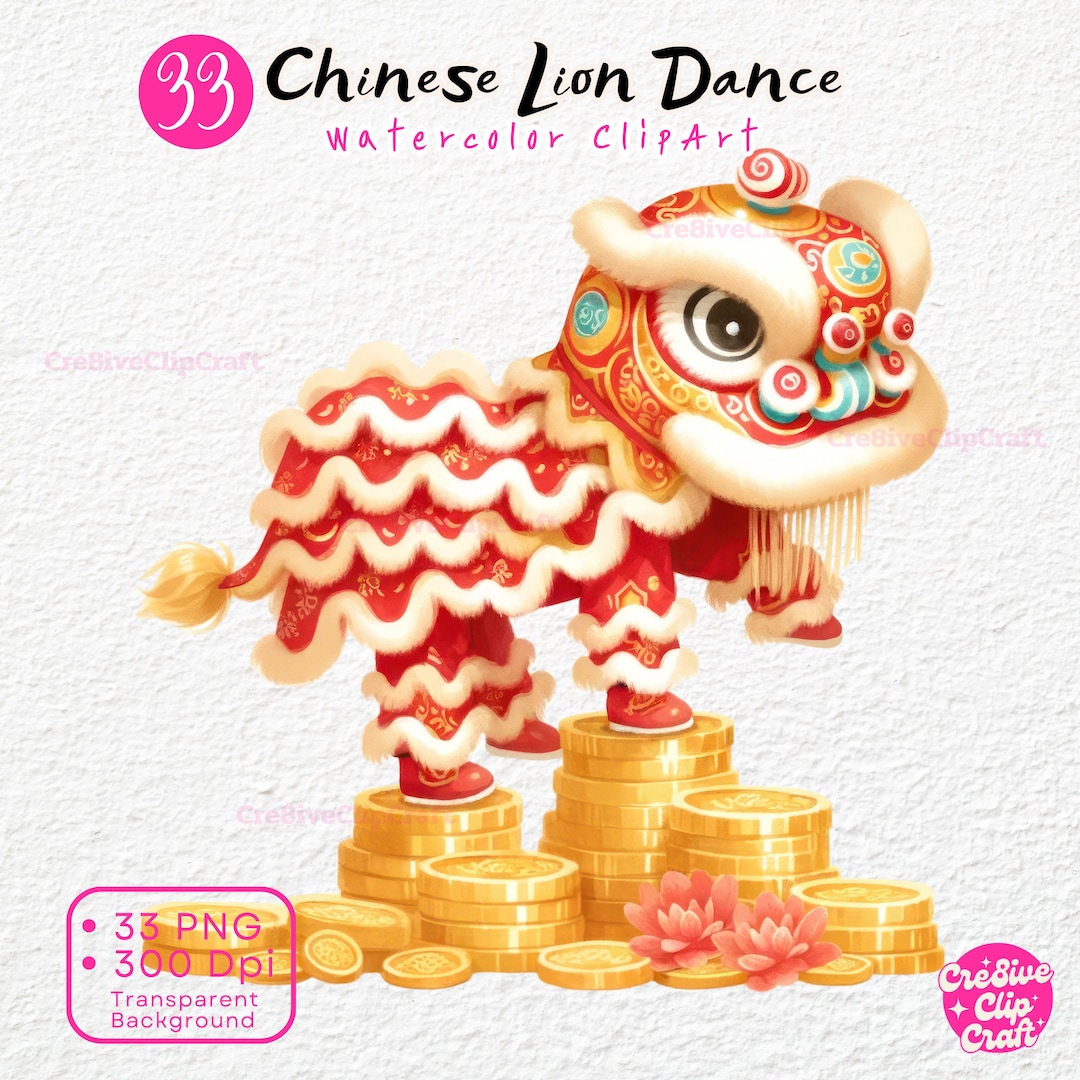 Chinese Lion Dance Lunar New Year Chinese New Year Watercolor Clipart ...