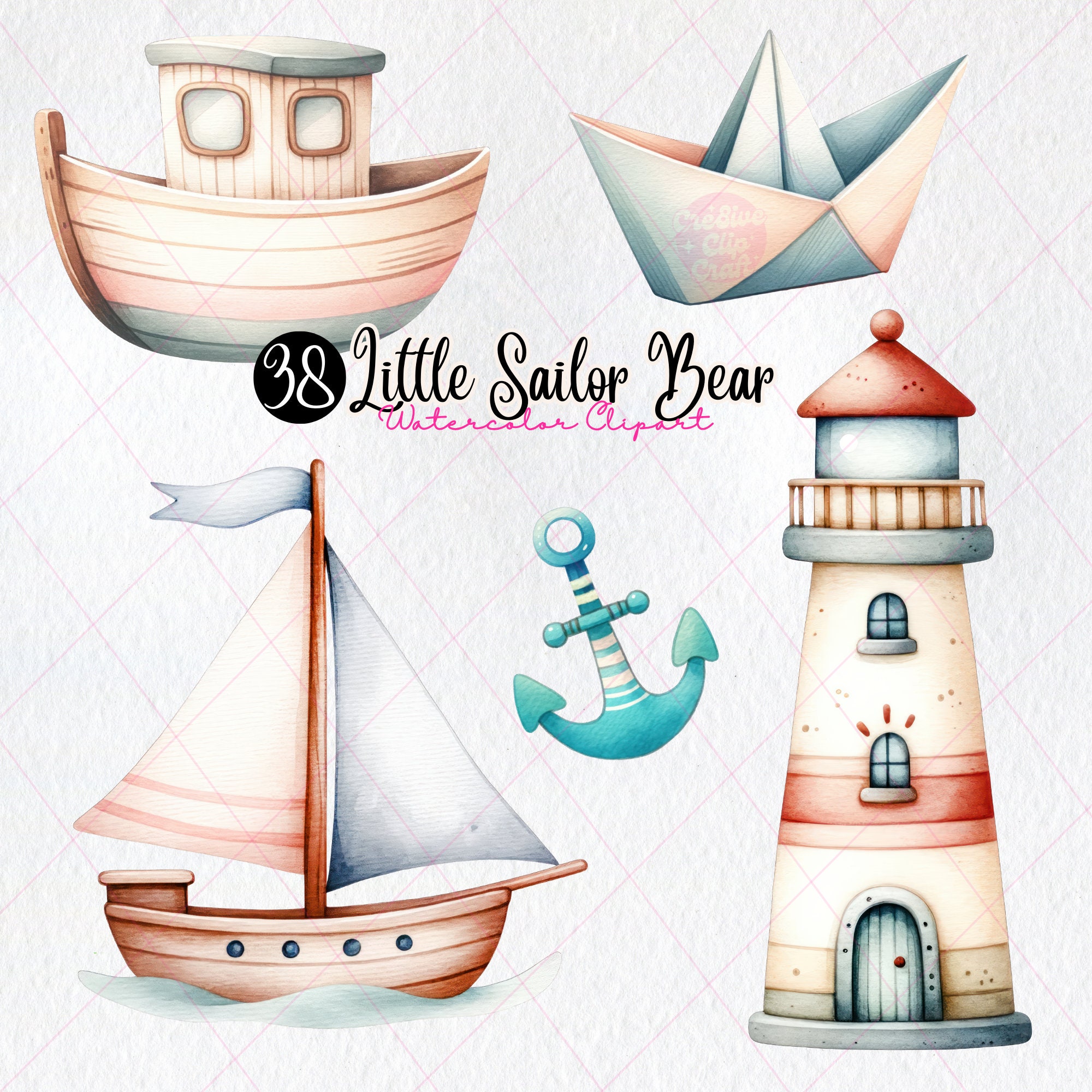 Little Sailor Bear Watercolor Clipart, Sailor Baby Bear, Nursery Clip ...