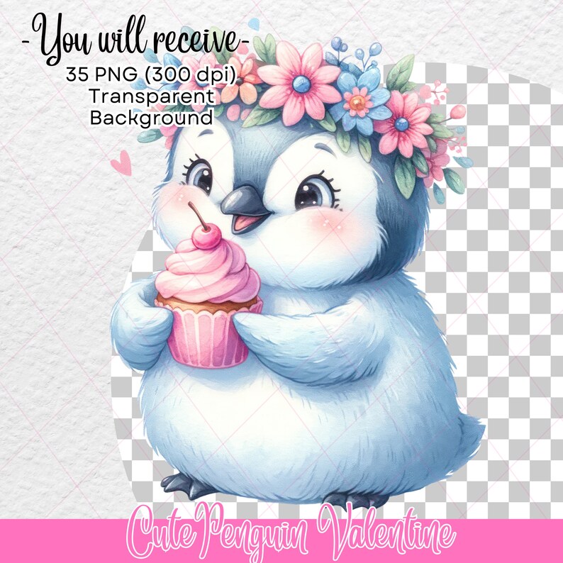 Valentine's Day Clipart, Valentine Cute Penguin Watercolor Clipart ...