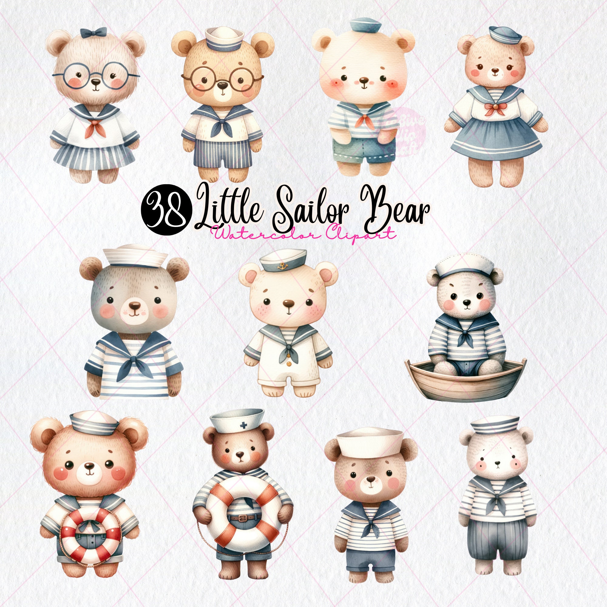 Little Sailor Bear Watercolor Clipart, Sailor Baby Bear, Nursery Clip ...