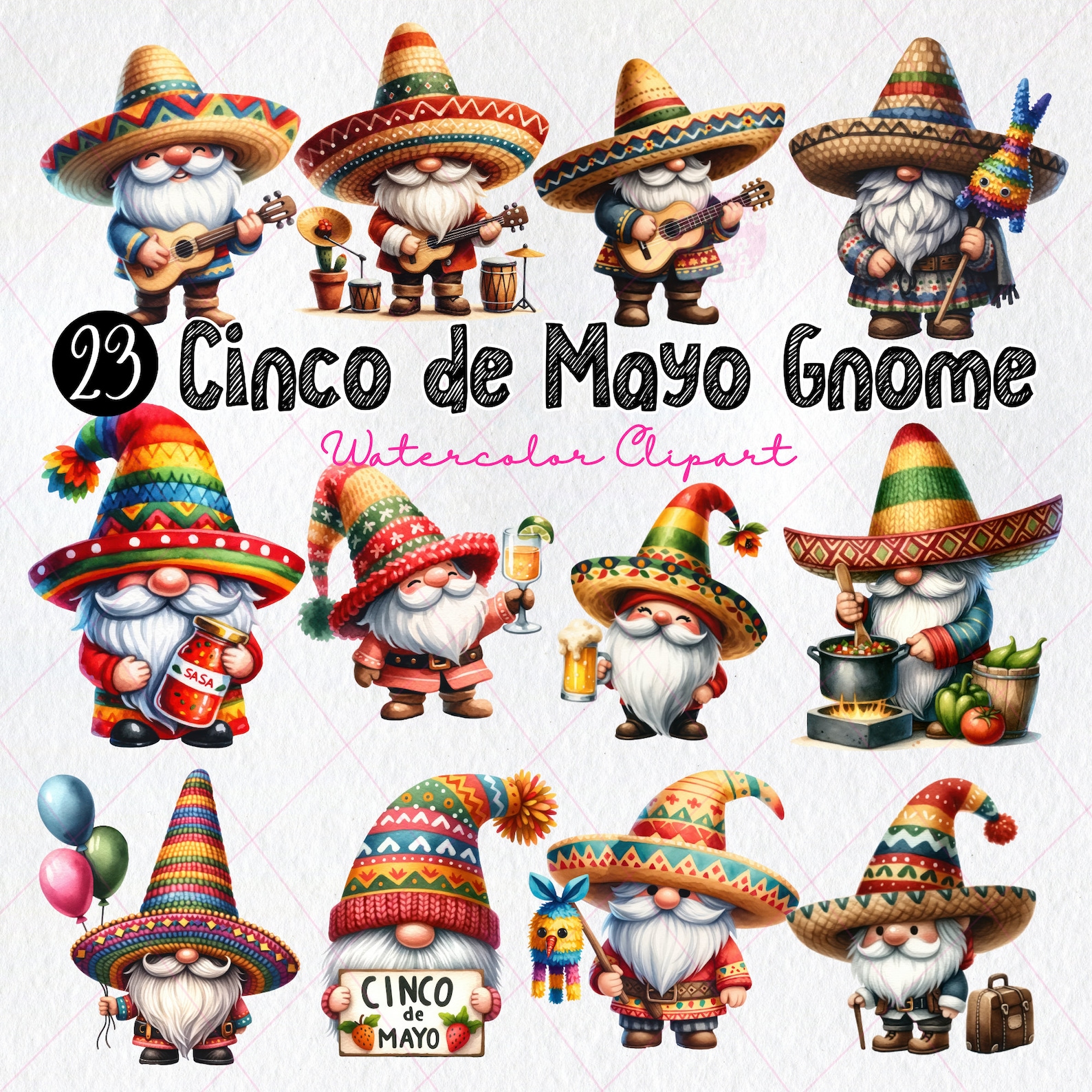 Cinco De Mayo Gnome Clipart, Watercolor Gnome Clipart, Happy Cinco De ...
