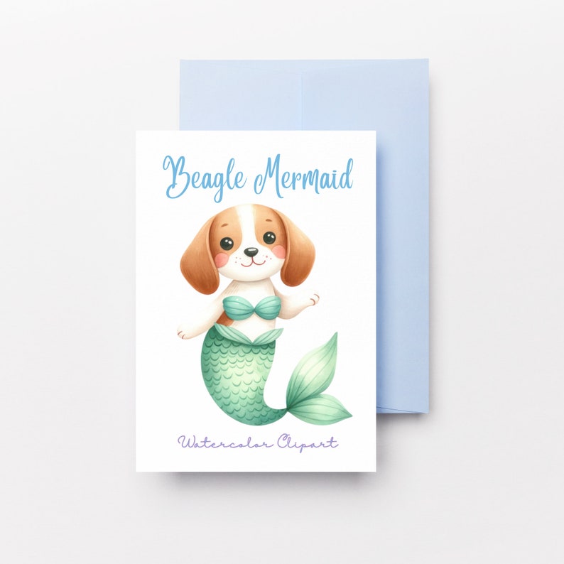 Beagle Mermaid Clipart, Dog Mermaid Watercolor Clipart, Puppy Mermaid ...