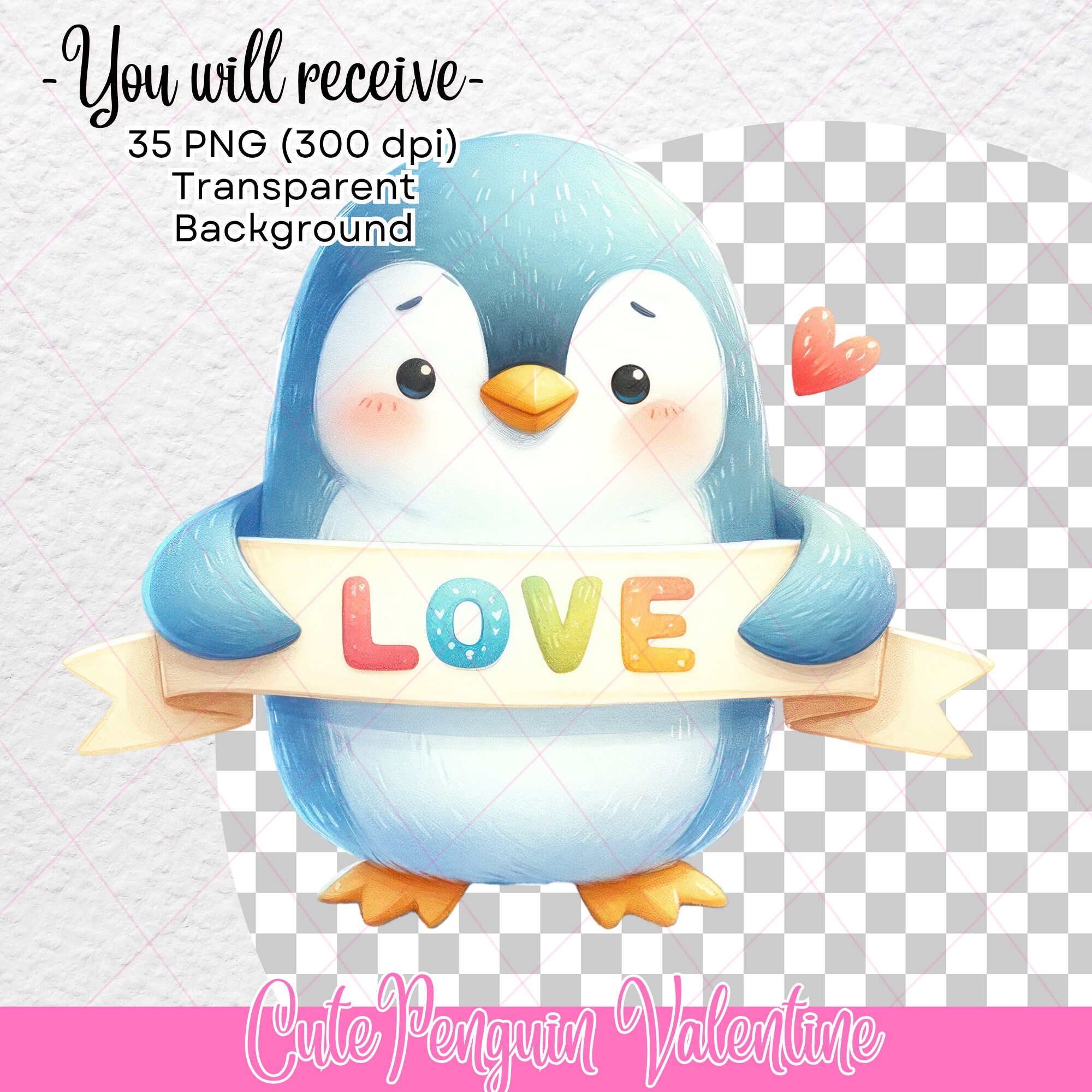 Valentine's Day Clipart, Valentine Cute Penguin Watercolor Clipart ...