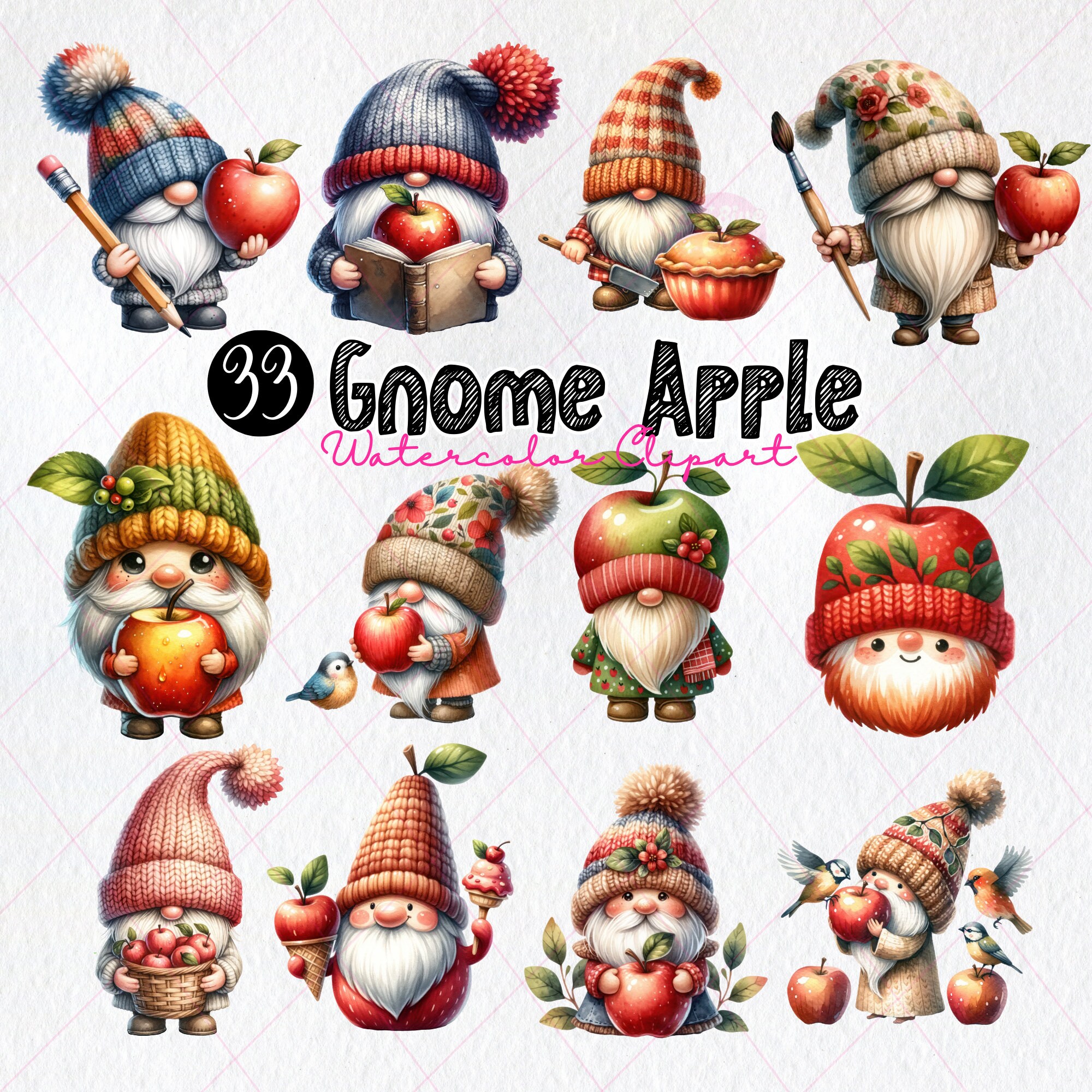 Gnome Apple Watercolor Clipart, Apple Gnome, Spring Gnome Clipart ...