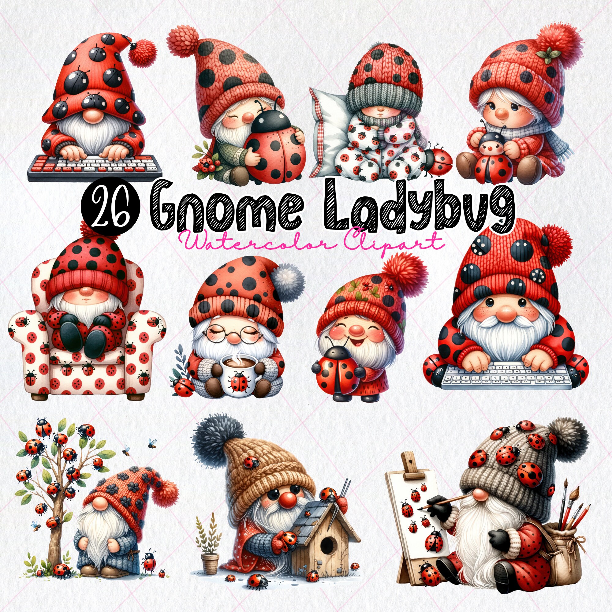 Gnome Ladybug Watercolor Clipart, Ladybug PNG, Gnome Clipart, Spring ...