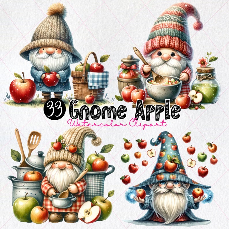 Gnome Apple Watercolor Clipart, Apple Gnome, Spring Gnome Clipart ...