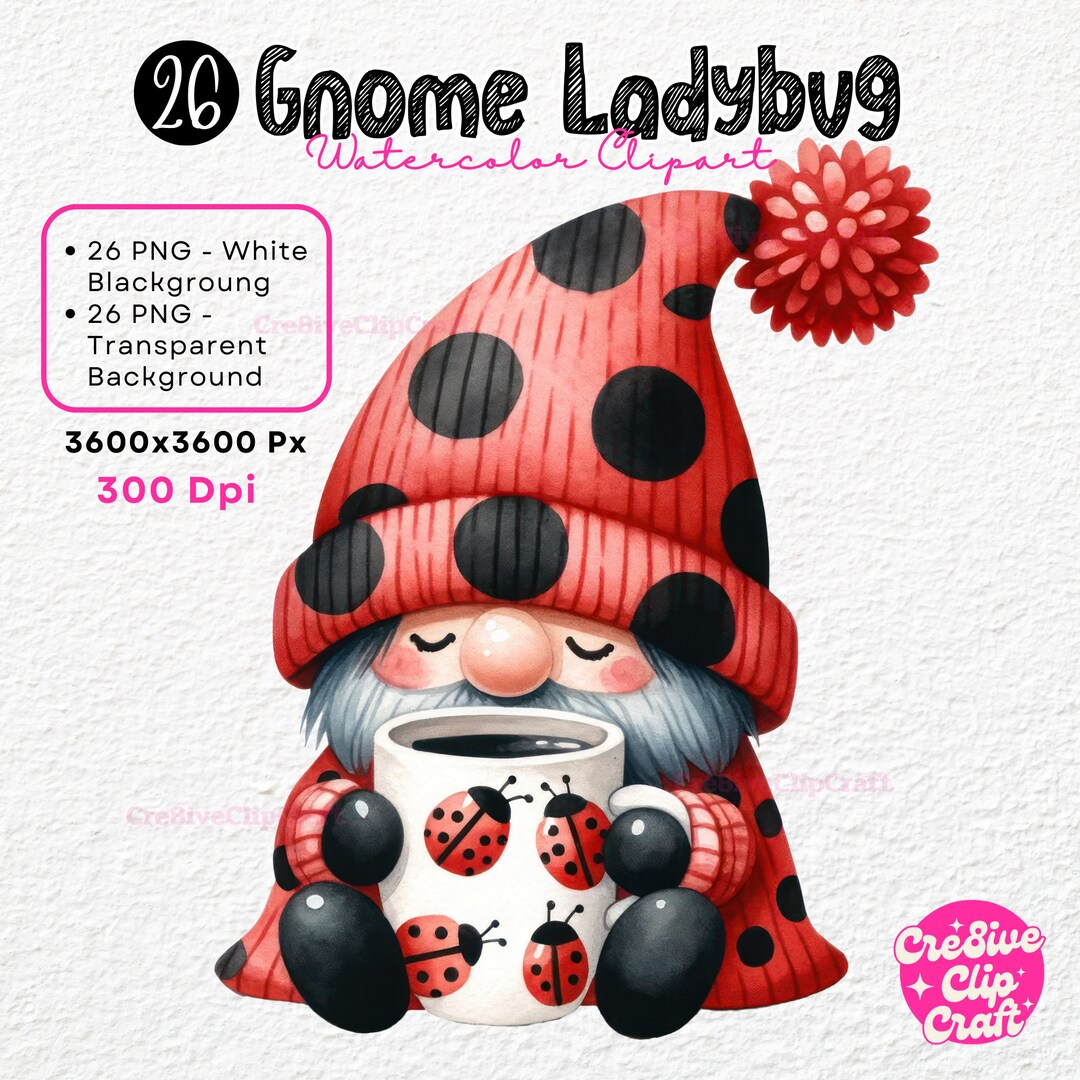 Gnome Ladybug Watercolor Clipart, Ladybug PNG, Gnome Clipart, Spring ...