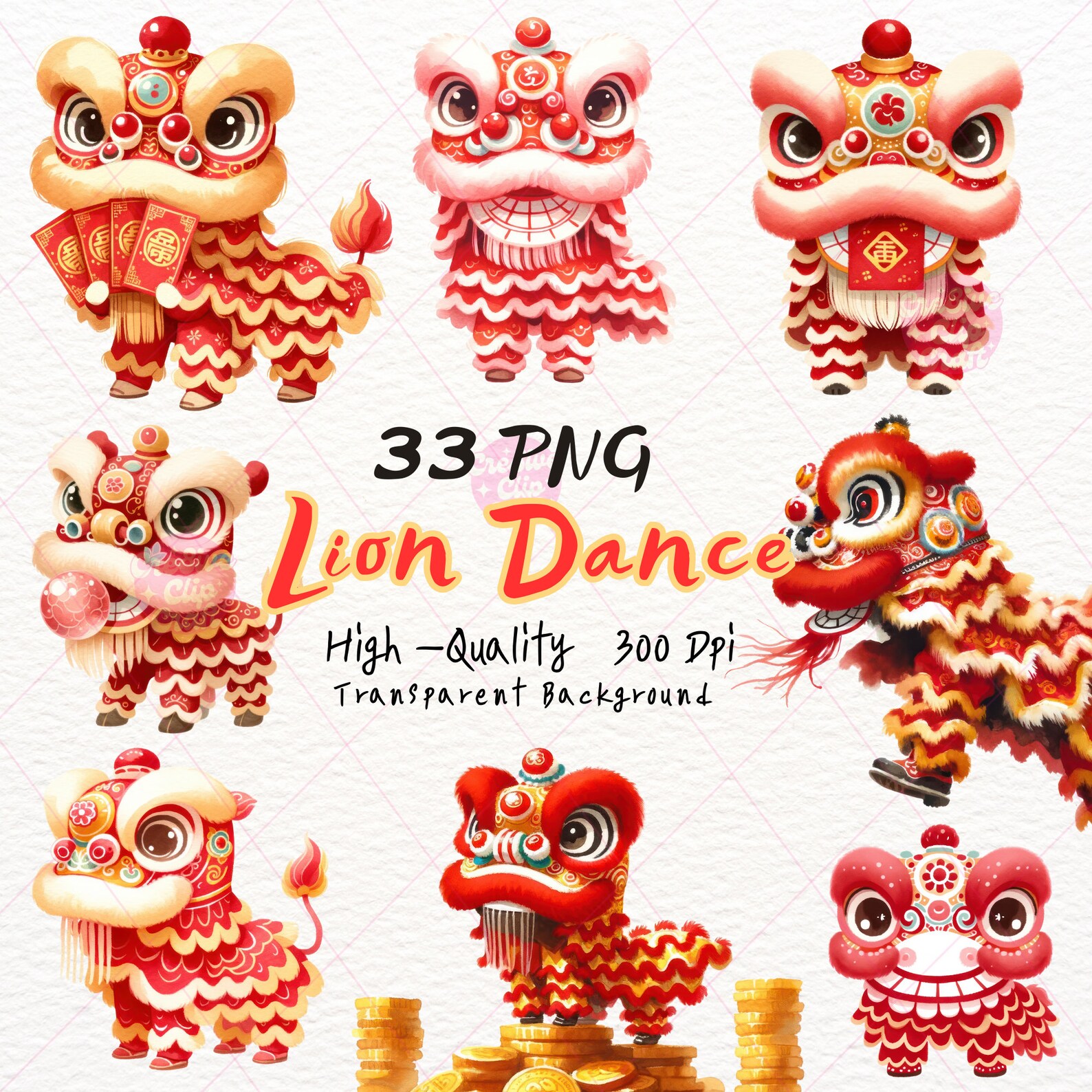 Chinese Lion Dance Lunar New Year Chinese New Year Watercolor Clipart ...