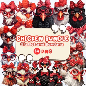 Chicken Glasses and Bandana PNG Bundle, Chicken Funny, Cute Chicken ...
