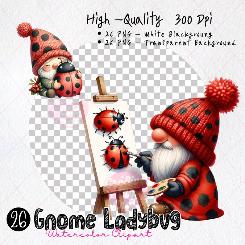Gnome Ladybug Watercolor Clipart, Ladybug PNG, Gnome Clipart, Spring ...
