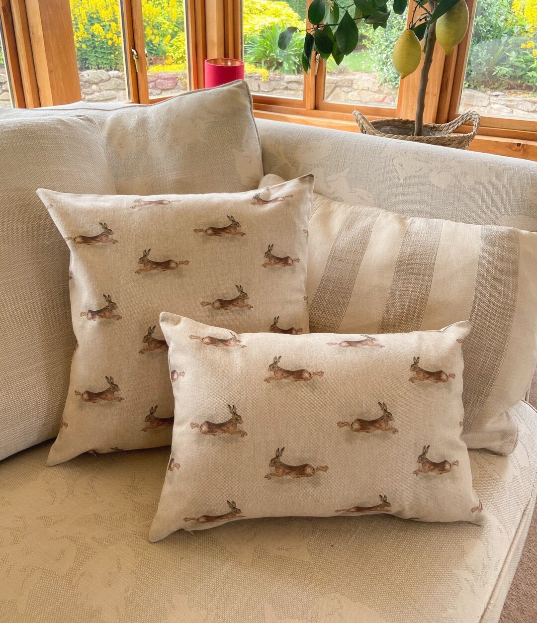 Leaping Hare Cushions on Linen With Plain Linen Reverse in - Etsy
