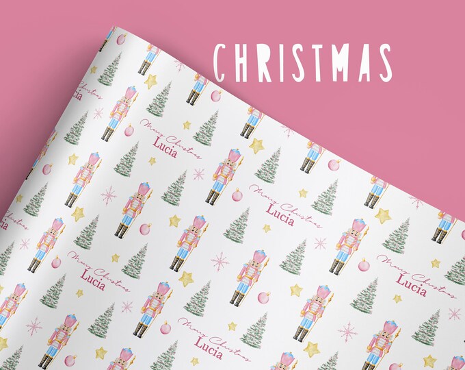 Nutcracker Christmas Wrapping Paper Personalised, Pink - Etsy UK