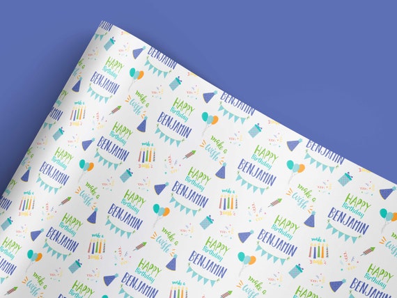 Personalised Birthday Wrapping Paper Birthday Party Blue | Etsy UK