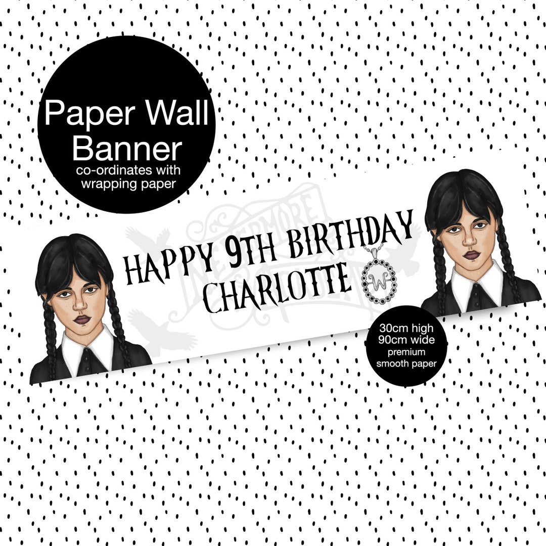 Wednesday Addams Banner, Wednesday Addams Birthday Paper, Wednesday ...